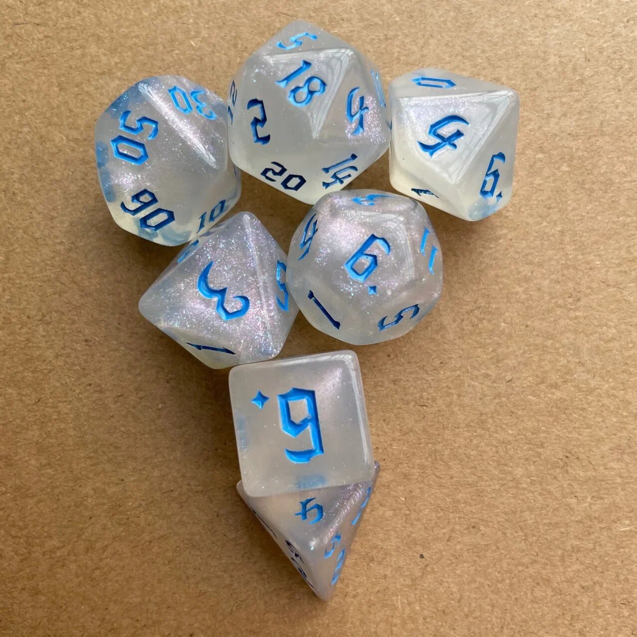 Набор кубиков D4 D6 D8 D10 D12 D20, Голубой/Белый