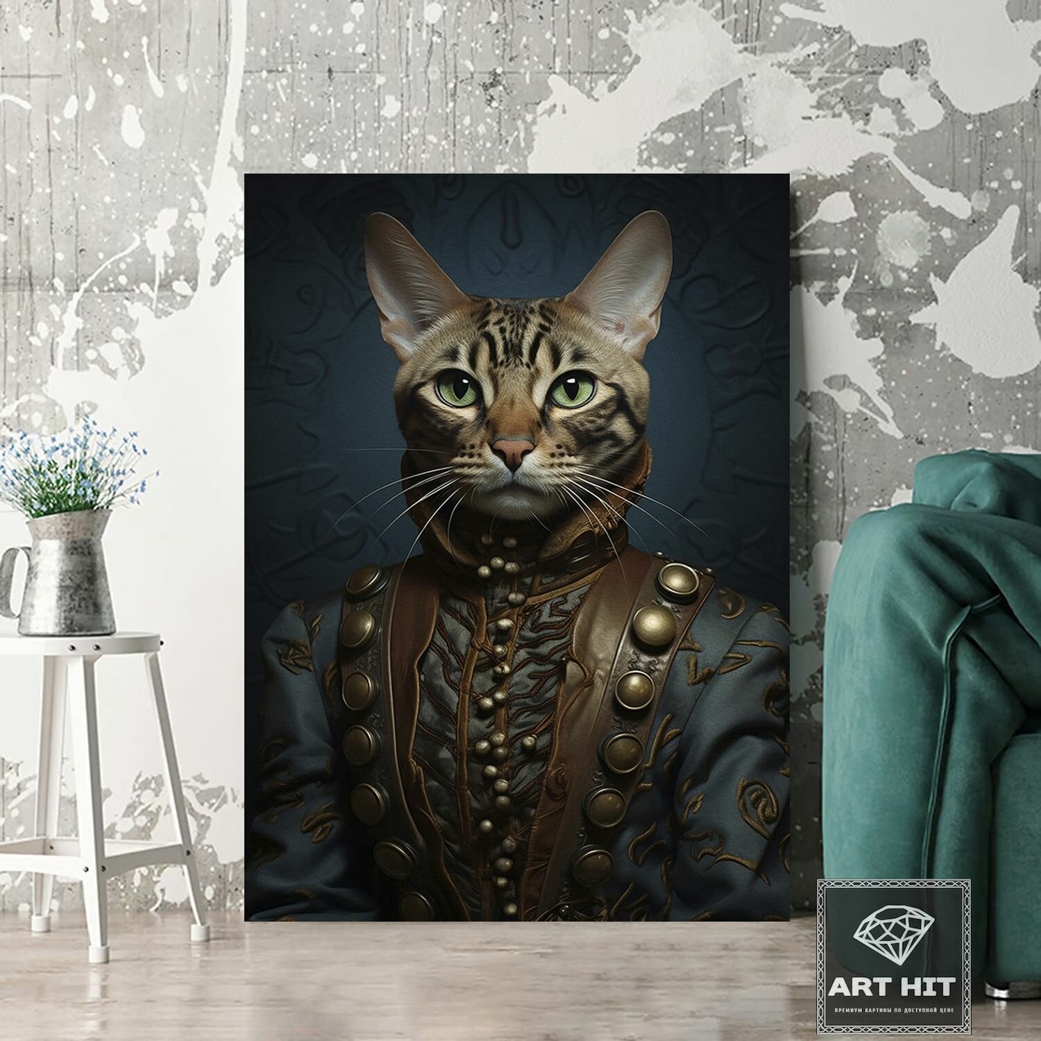 Картина с котами, кот в историческом костюме, 60х80 см.