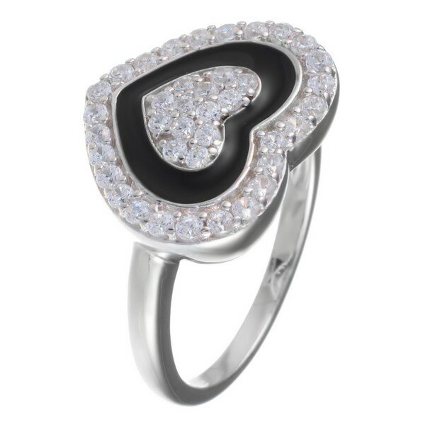 Кольцо, серебро, 925 проба, родирование, циркон, эмаль