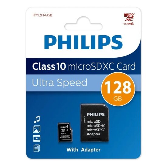 Карта памяти Philips microSDHC 128Gb Class 10 + ADP (FM12MA45B/97)