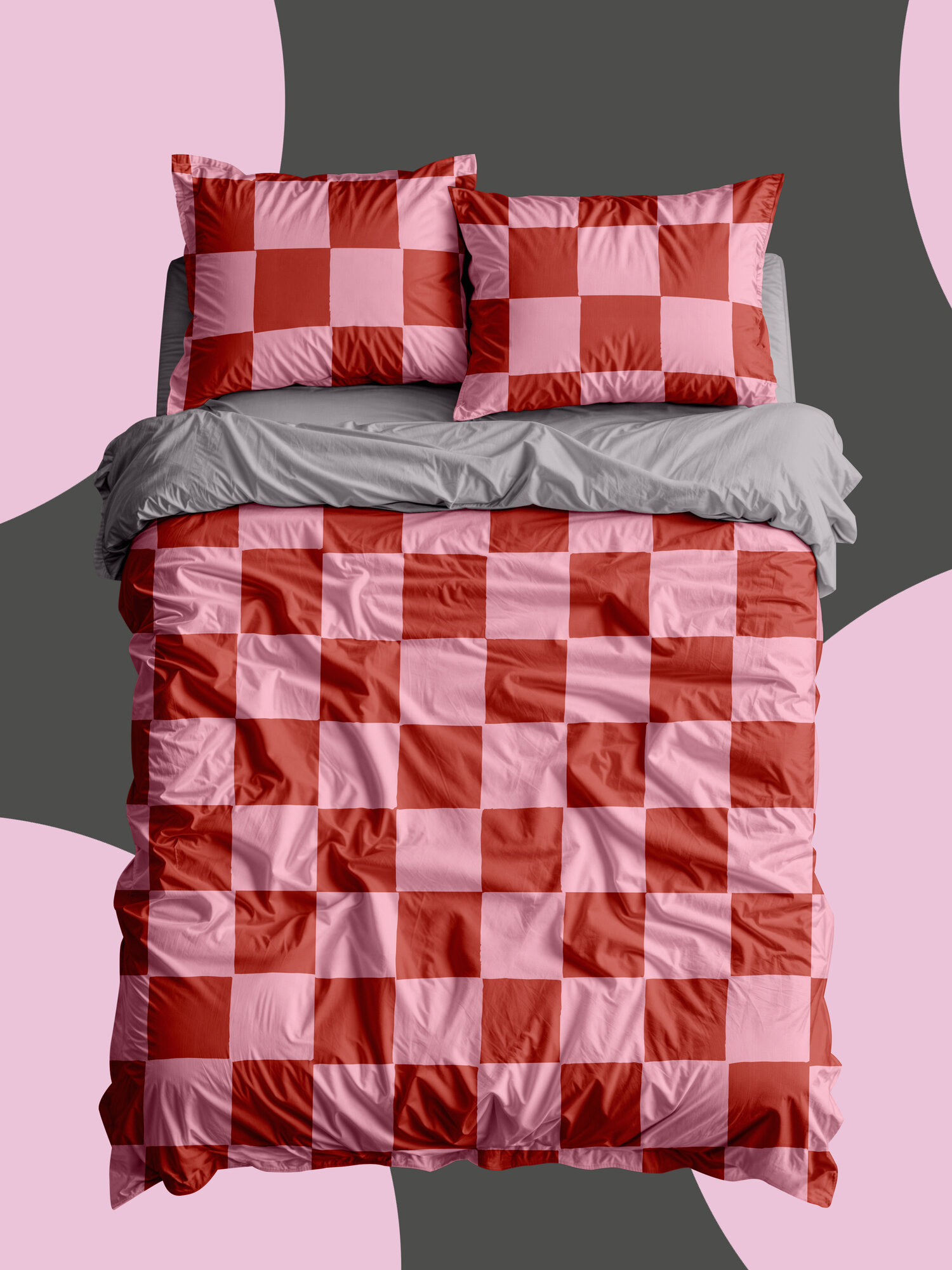 Арт комплект постельного белья Красно-пудровая клетка 1.5 спальный, 50/70