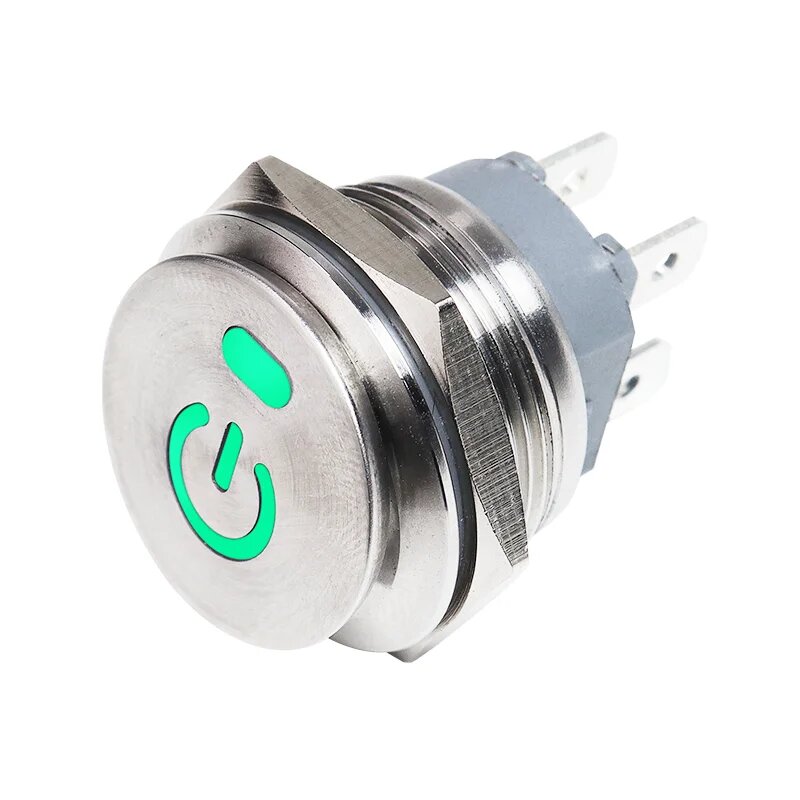 Переключатель самоблокирующийся металлический 220V, Green Power LED