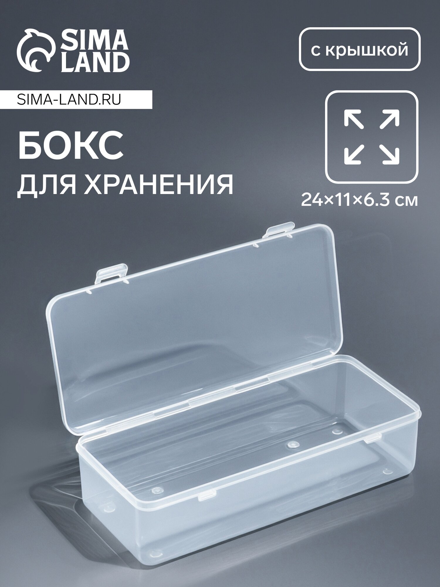 Бокс для хранения, с крышкой, 24×11×6.3 см, прозрачный