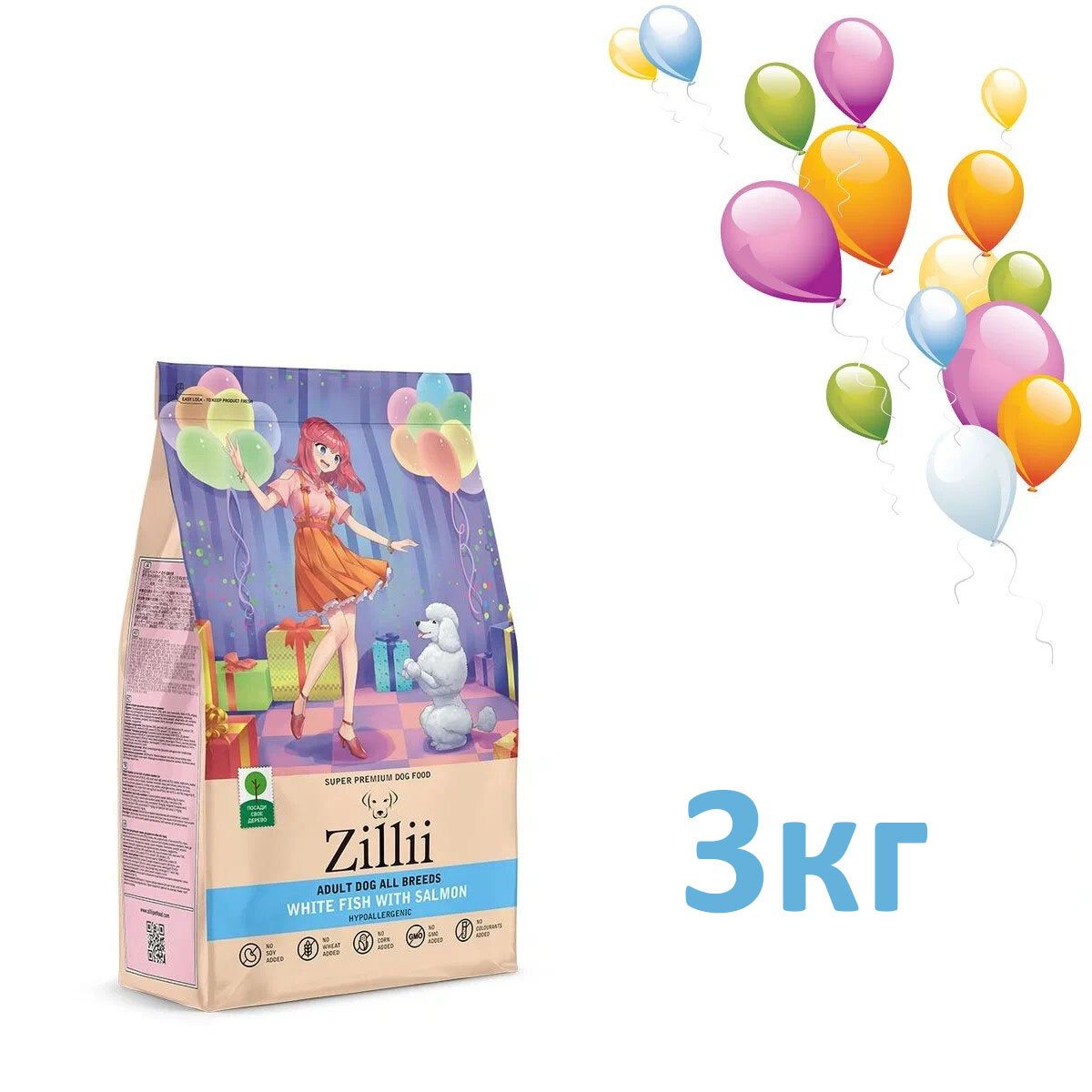 Zillii Adult Dog сухой для взрослых собак Белая Рыба с Лососем 3кг