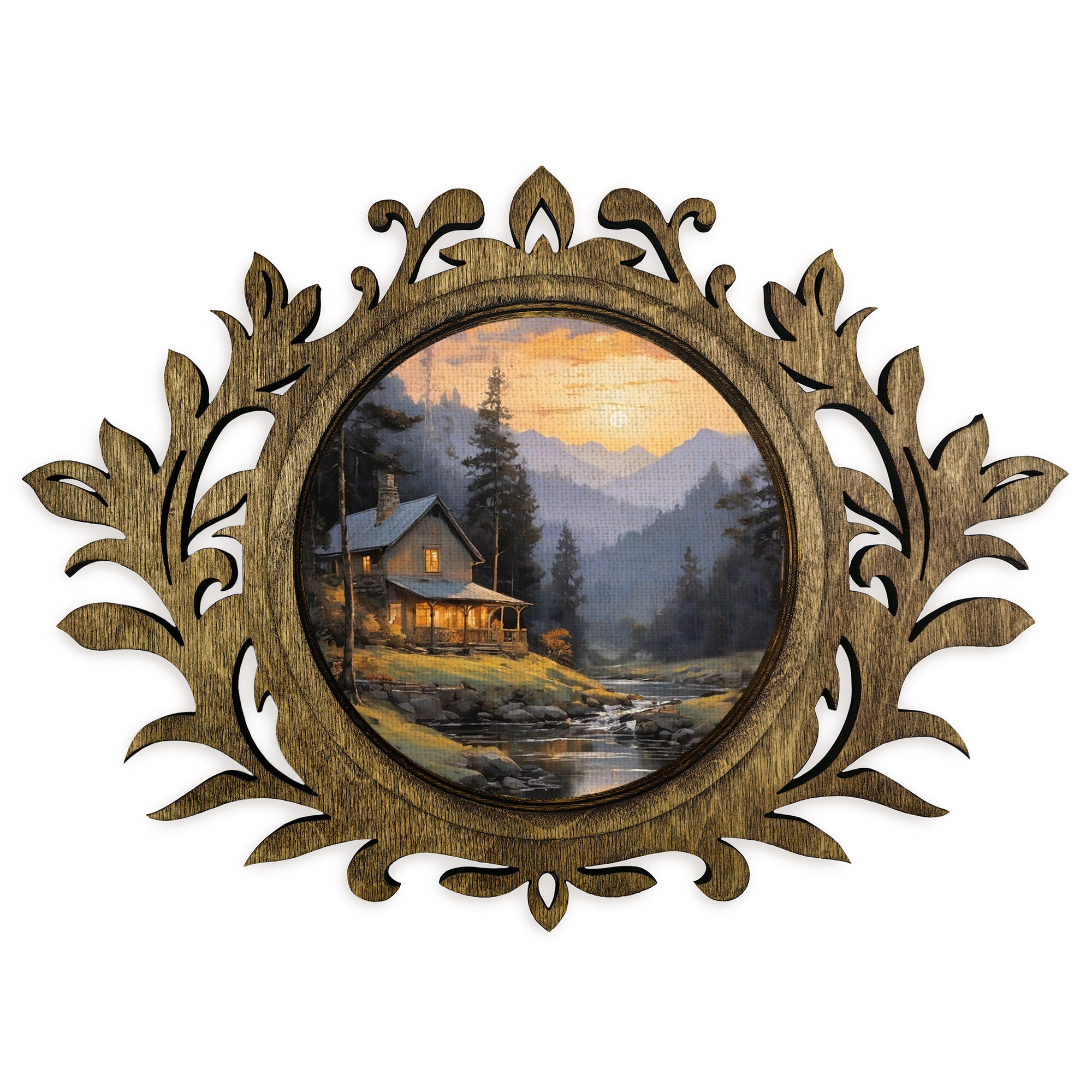 Картина "Лесной уют" Универсальный Свиток, холст, дерево, овальная