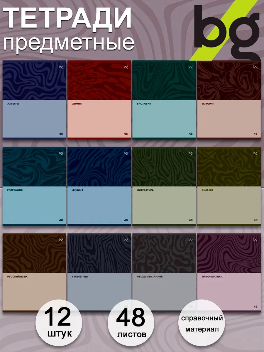 BG Предметные тетради 48 листов "Single colour", 12 шт