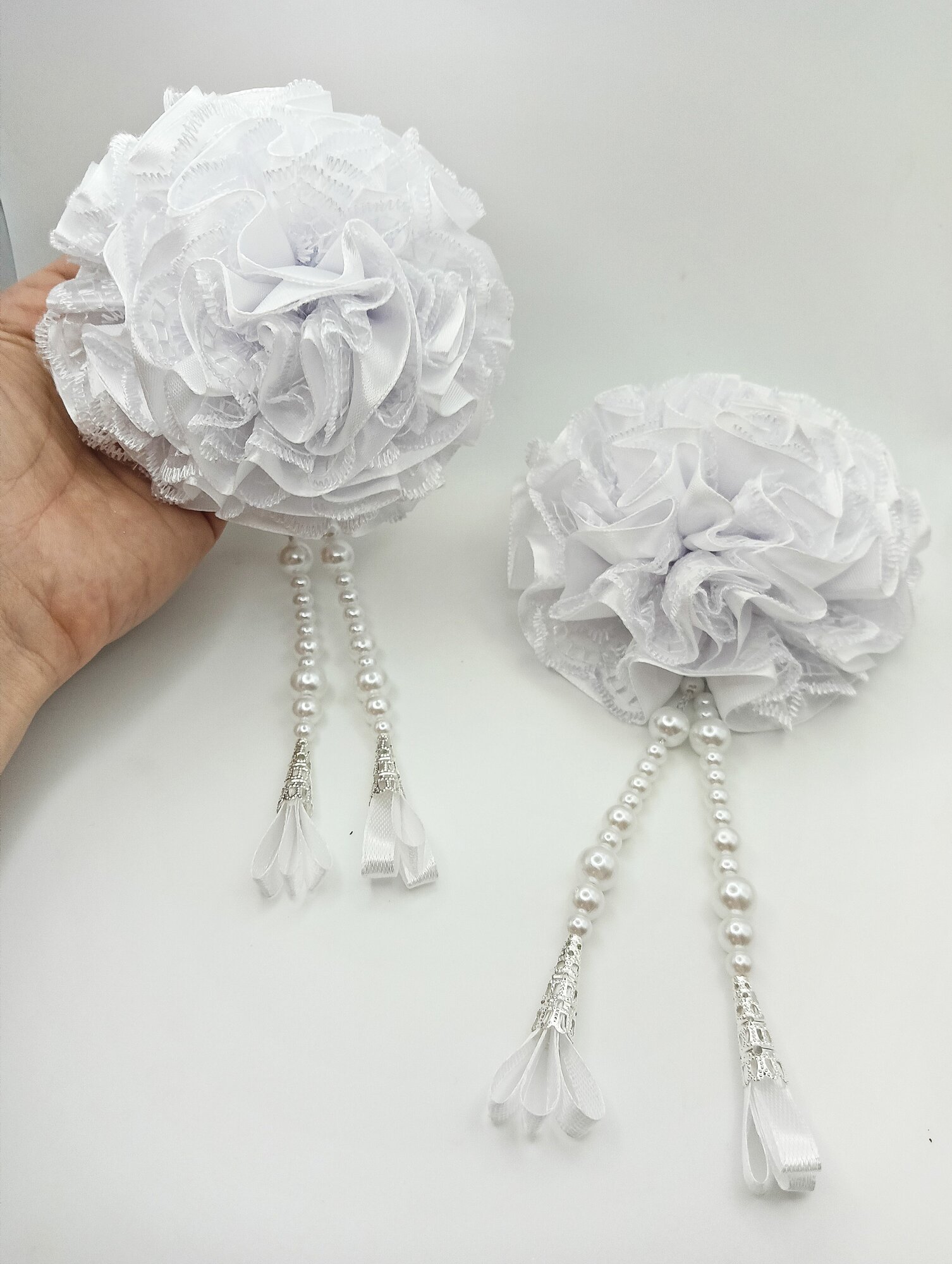 Белые большие банты для волос, школьные пышные бантики с подвесками