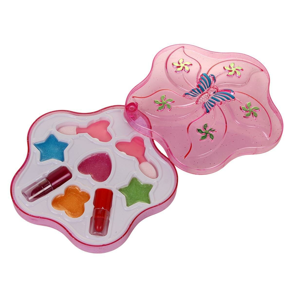 Набор косметики для девочек «Girl Make Up» в коробке-цветке с блестками, 6 предметов, гипоаллергенный, 19х3.6х26 см