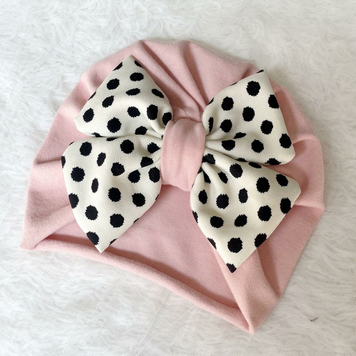 Детская шапочка-тюрбан с бантом в горошек, мягкая эластичная шапочка-бини, теплая осенне-зимняя повязка на голову для но