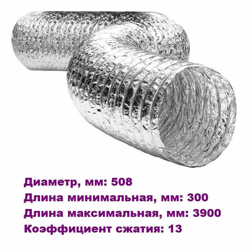 Воздуховод гибкий алюминиевый гофра ALUDUCT d:508мм, L:300-3900мм (3,9 метра, обрезок)