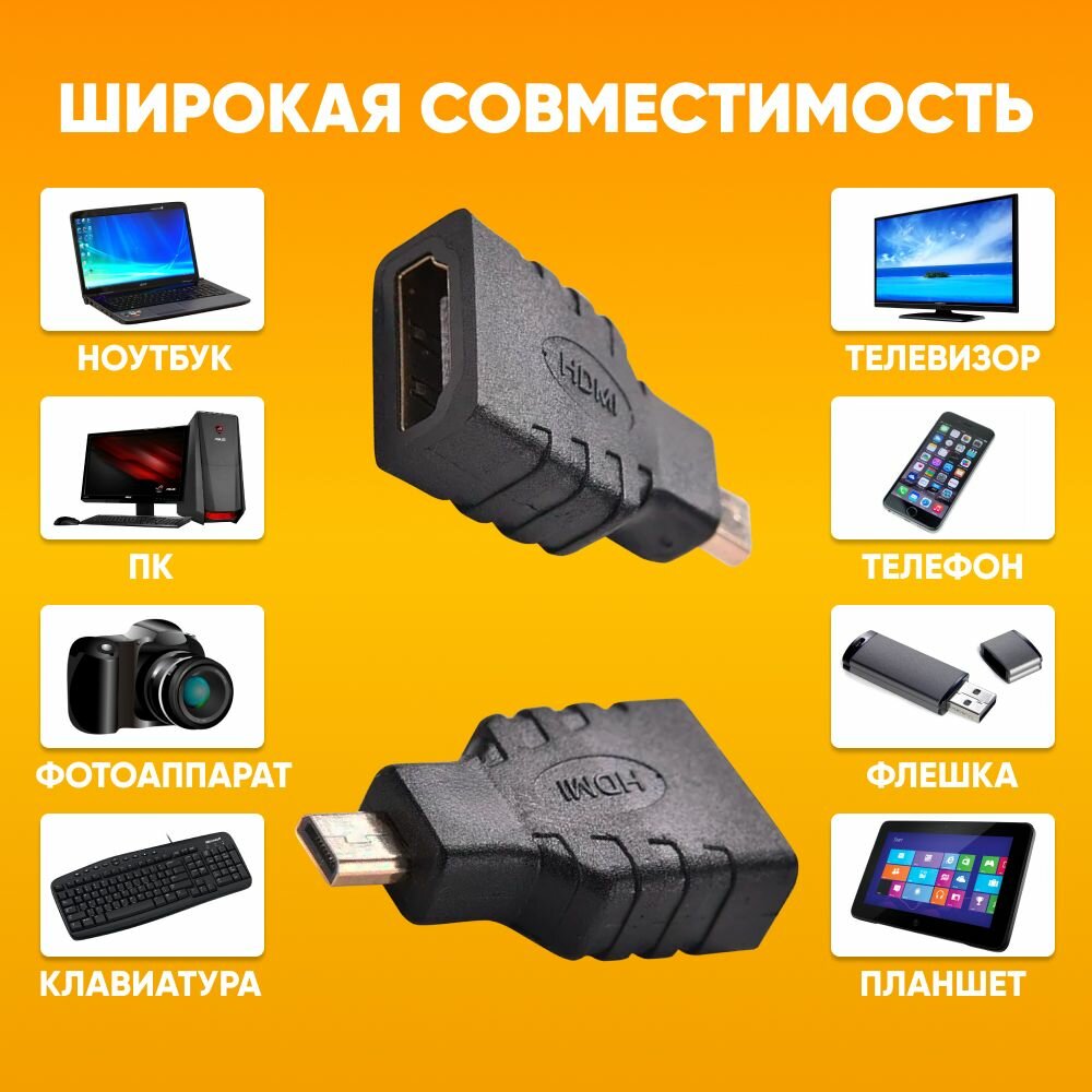 Адаптер HDMI (мама) на micro HDMI (папа) универсальный переходник для подключения периферийных устройств — фото 1