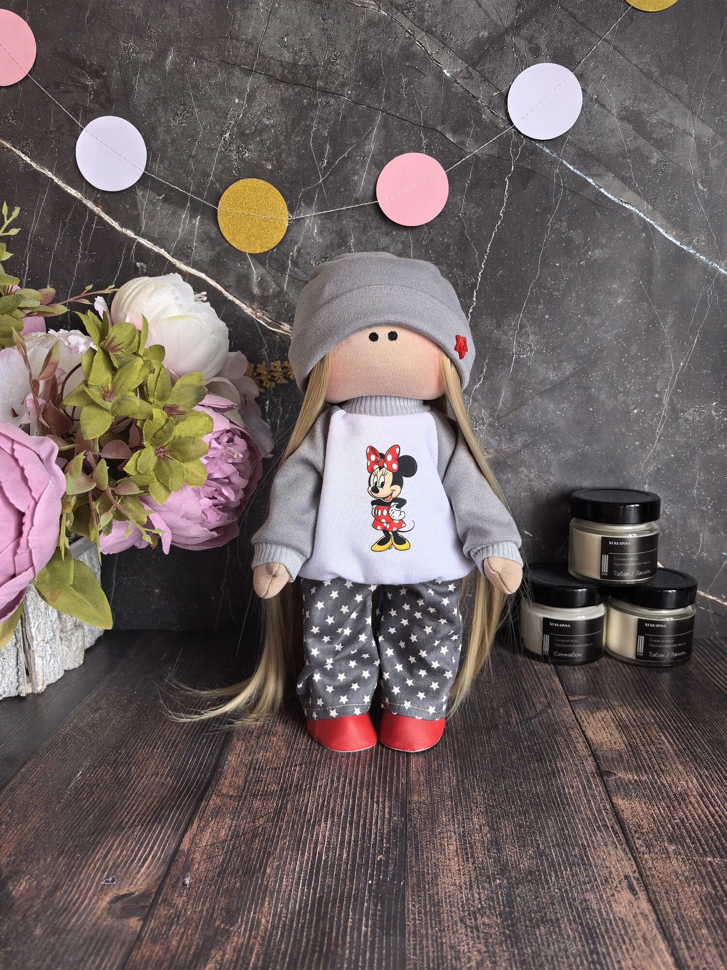 Интерьерная текстильная кукла Тильда 28 см ручной работы