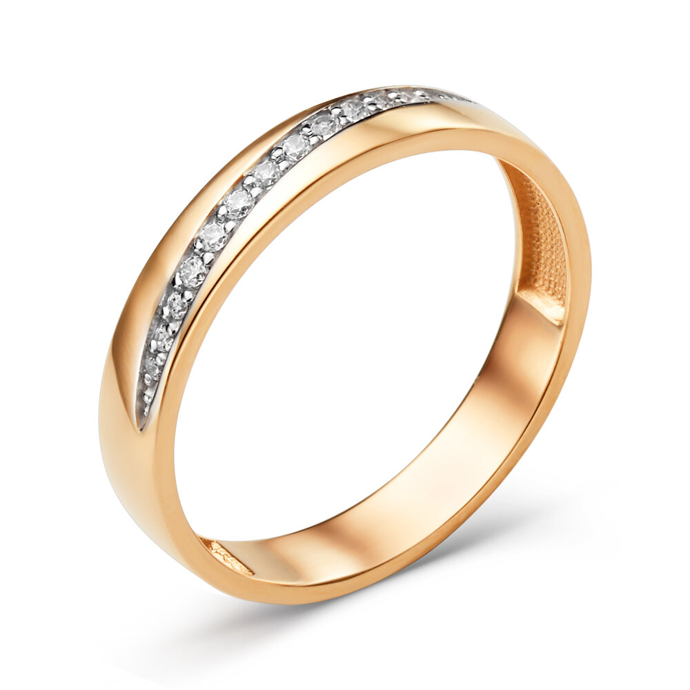 Кольцо тонкое, красное золото, 585 проба, фианит