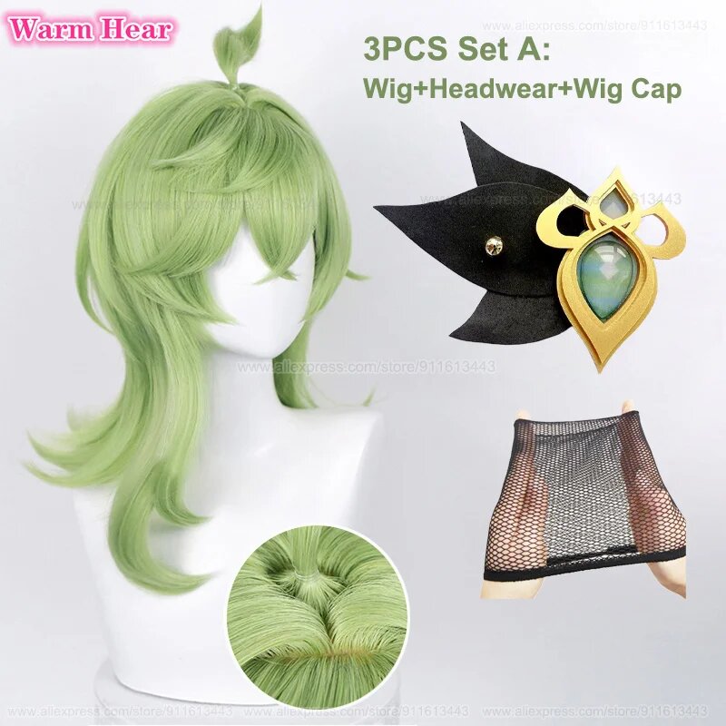 Game Collei Косплей Парик 55 см Зеленый Зеленый, 3PCS Set A