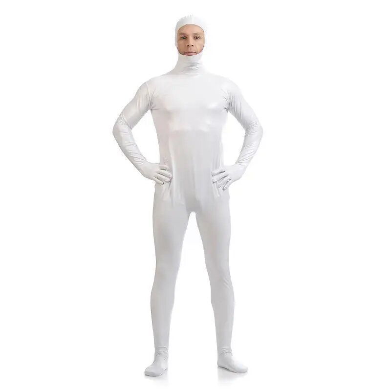 Взрослый блестящий зентай костюм из спандекса LaranLULU Белый, XL, белый
