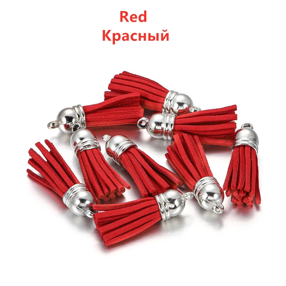 Кожаные брелоки с бахромой AGCFABS 38 мм Красный, 20Pcs Silver Cap, Red