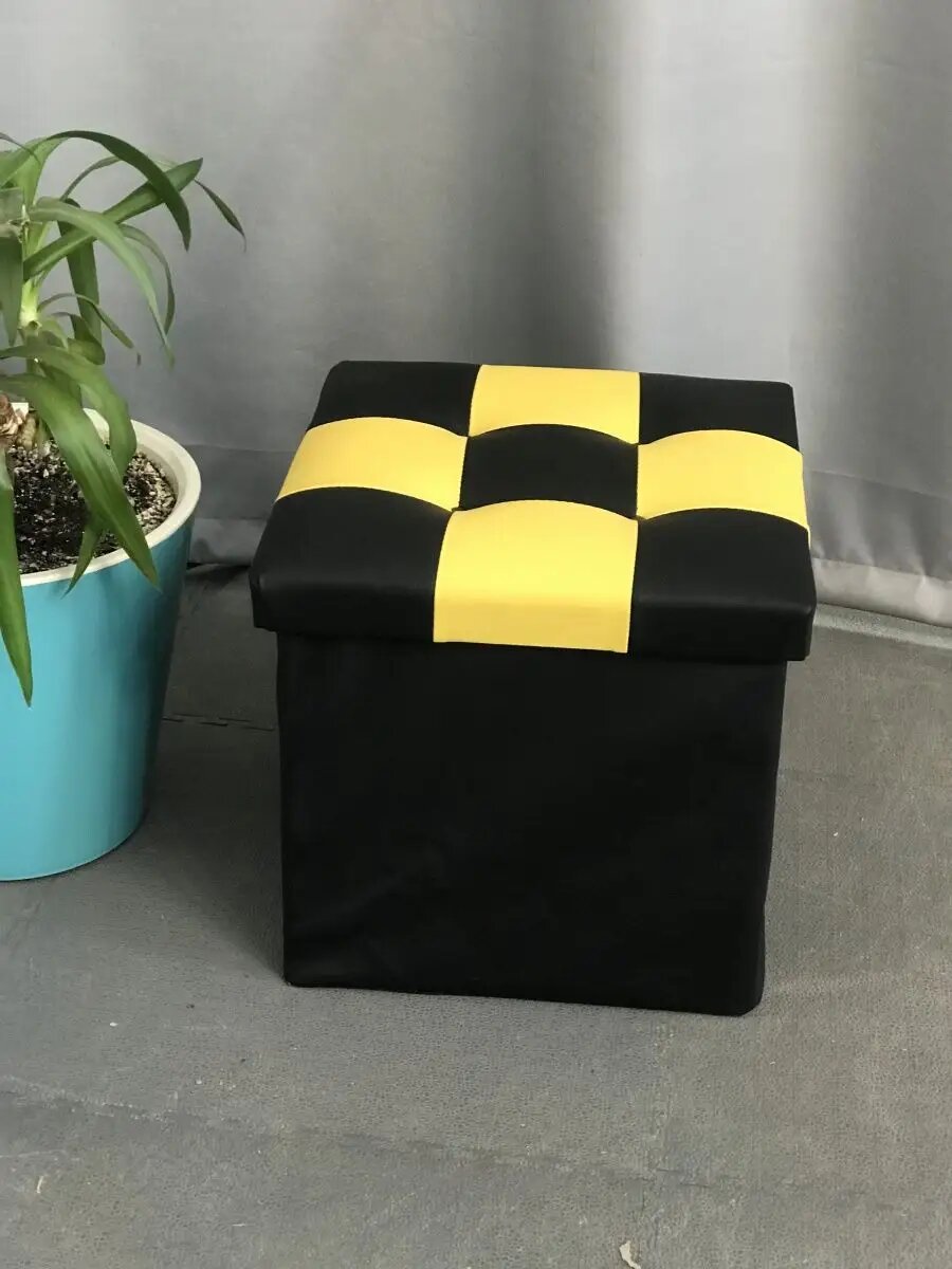 Пуф складной "Шахматы" черно-желтый