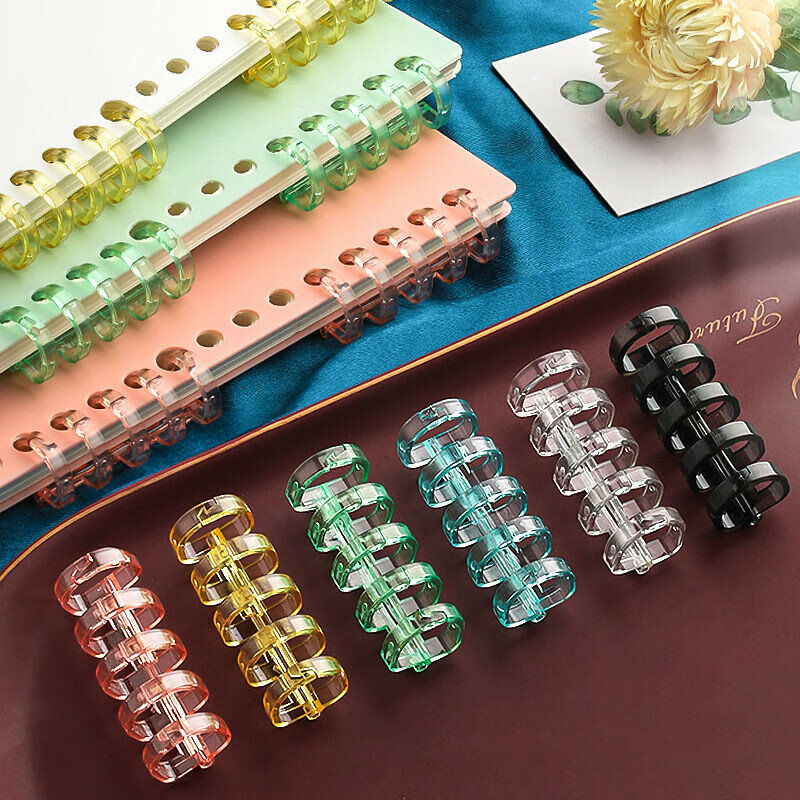 Kedeyou 5-Hole Binding Rings, Colorful And Freely Combinable Loose-Leaf Rings, Vintage Color Series, Five-Hole Segmented Plastic Loose-Leaf Binding Clips, Random Colors, 6-Pack