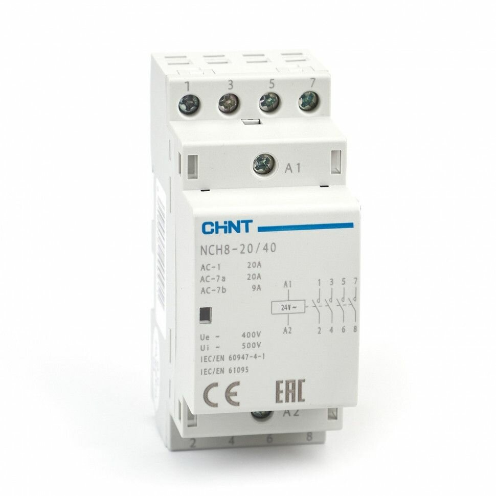 Модульный контактор CHINT NCH8-20/40 20A 4НО AC 24В/380В 50Гц 256086