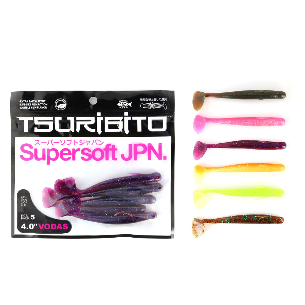 Приманка Tsuribito Supersoft, силикон, для хищной рыбы, 10 см, 5 штук, розовая