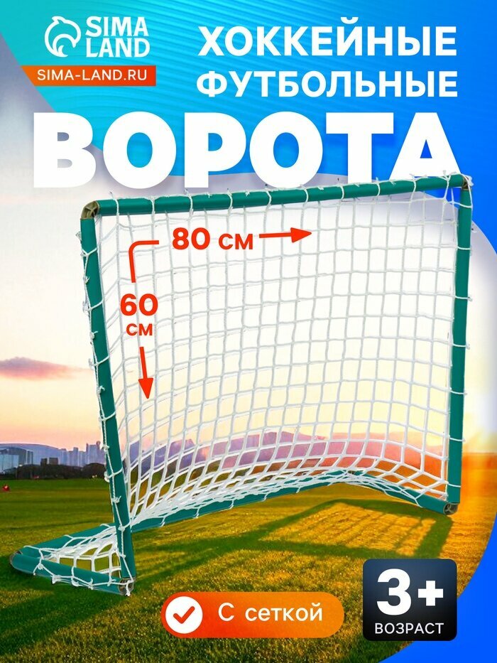 Ворота хоккейные, футбольные, с сеткой, 80×60 см