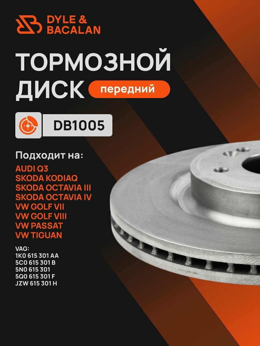 Тормозной диск DYLE & BACALAN DB1005, передний, вентилируемый, для Audi Q3/Skoda Octavia/VW Golf/Passat/Tiguan