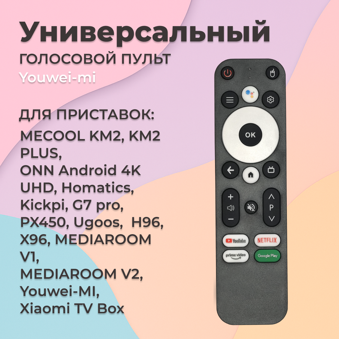Универсальный голосовой пульт Youwei-mi для ТВ-приставок: Homatix, Youwei-mi, Xiaomi TV Box, Kickpi, Mecool, Ugoos, H96