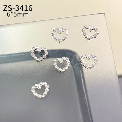 10 шт, блестящие бриллианты, жемчуг, инкрустированные полыми сердечками, рамка из сплава для дизайна ногтей, стразы, украшения из драгоценных камней, украшения для маникюра