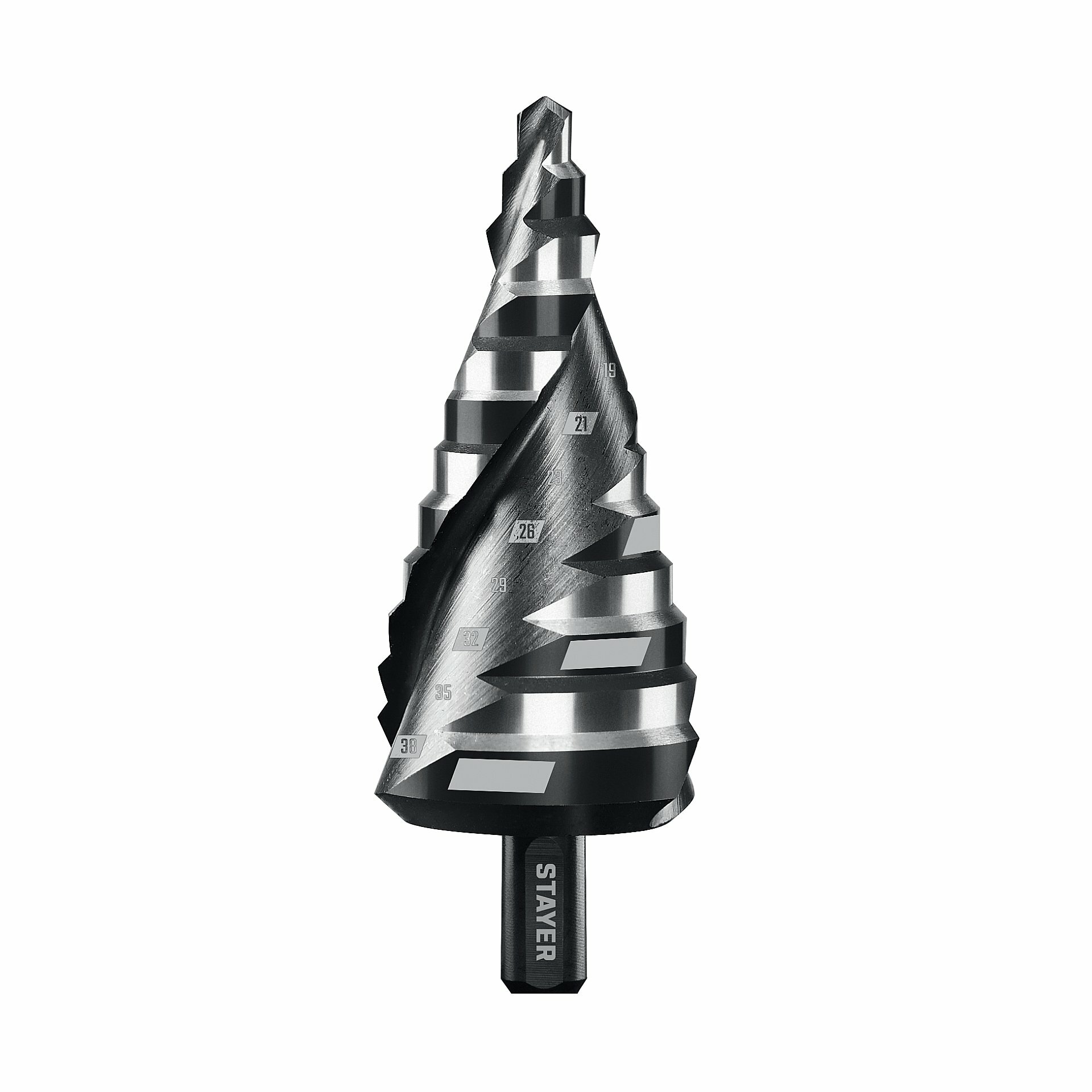 STAYER Pro-Max 6-38мм, 12 ступеней, винтовая спираль, сверло ступенчатое (29661-6-38-12)