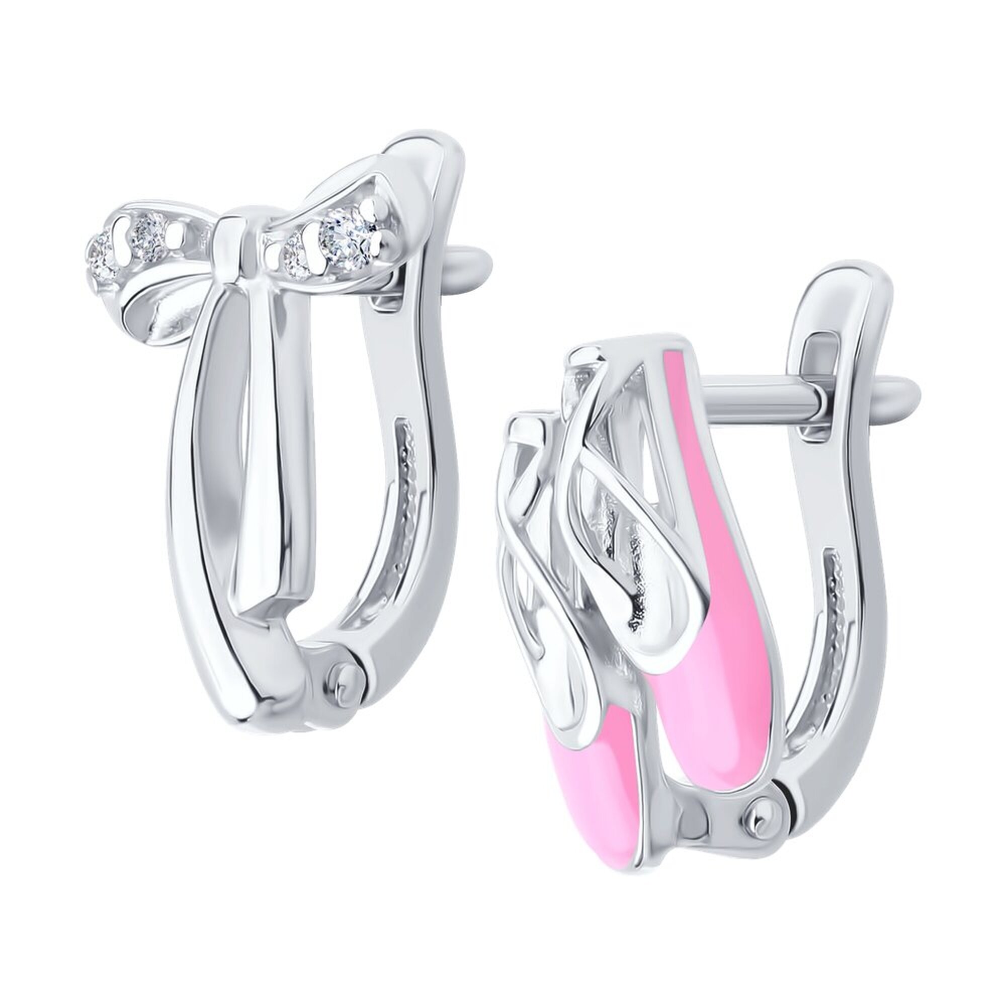 Серьги непарные, серебро, 925 проба, родирование, эмаль, фианит