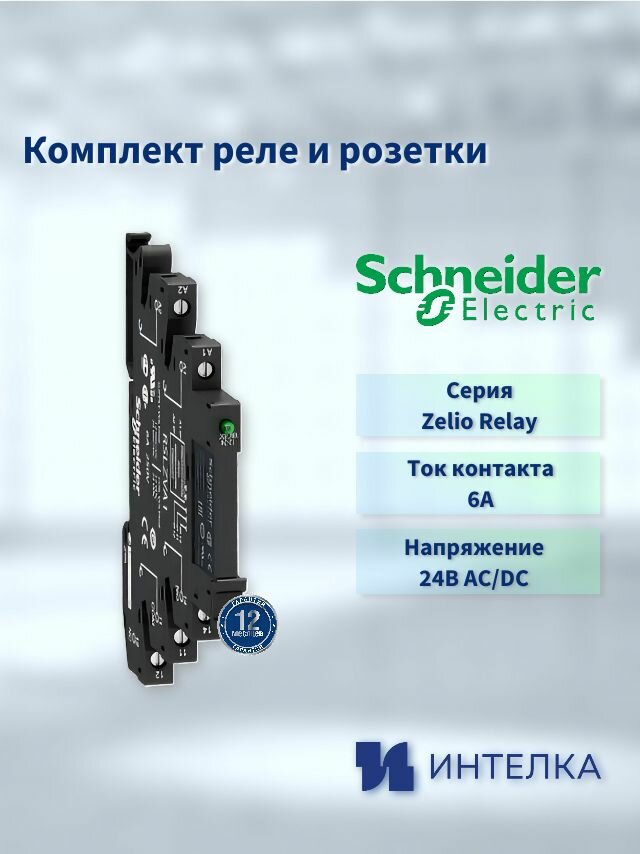 Комплект реле и розетки Schneider electric , винт, 24В АС/DC RSL1PVBU