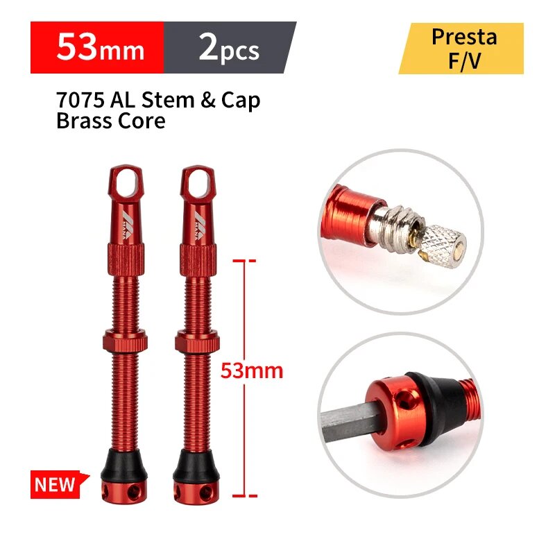 MANA Клапаны Presta для бескамерных велосипедов Красный, 53MM-Red
