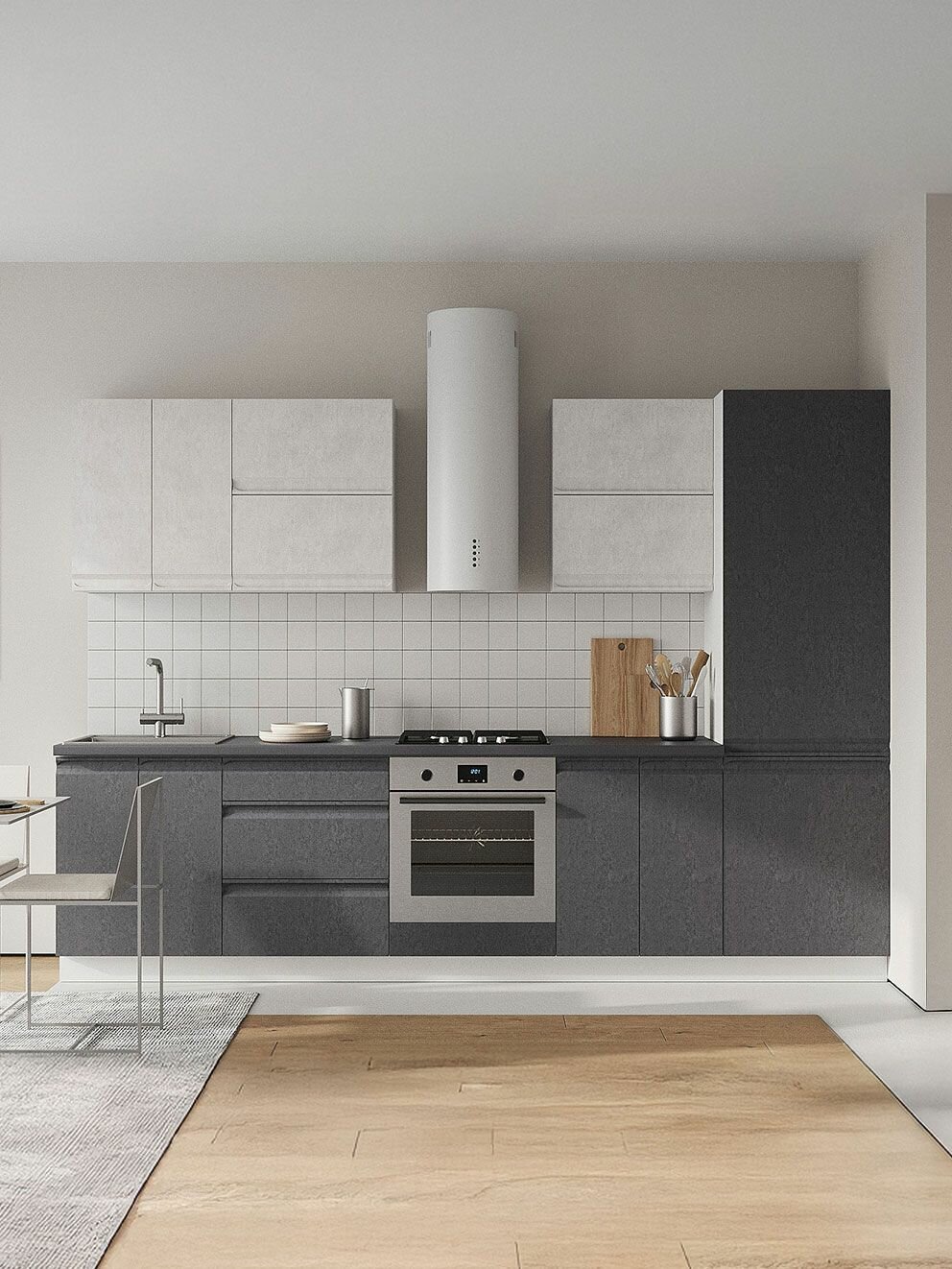 Кухонный гарнитур Велюр 300 см, мебель для дома и кухни, Белый / Бетон снежный / Бетон графит