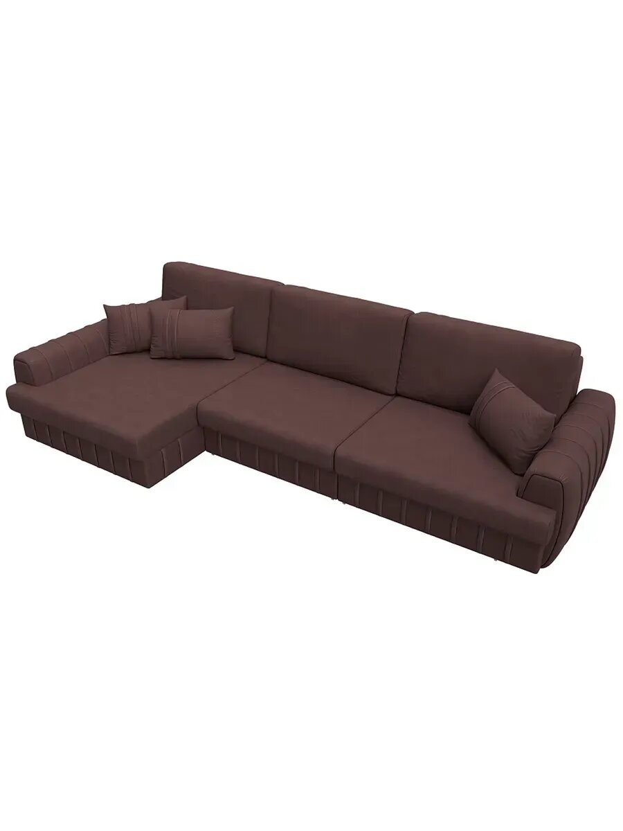 Большой угловой диван Монако, 337x93x163 см, спальное место 143х292 см, пружинный матрас, ящик для белья, угол слева, замша