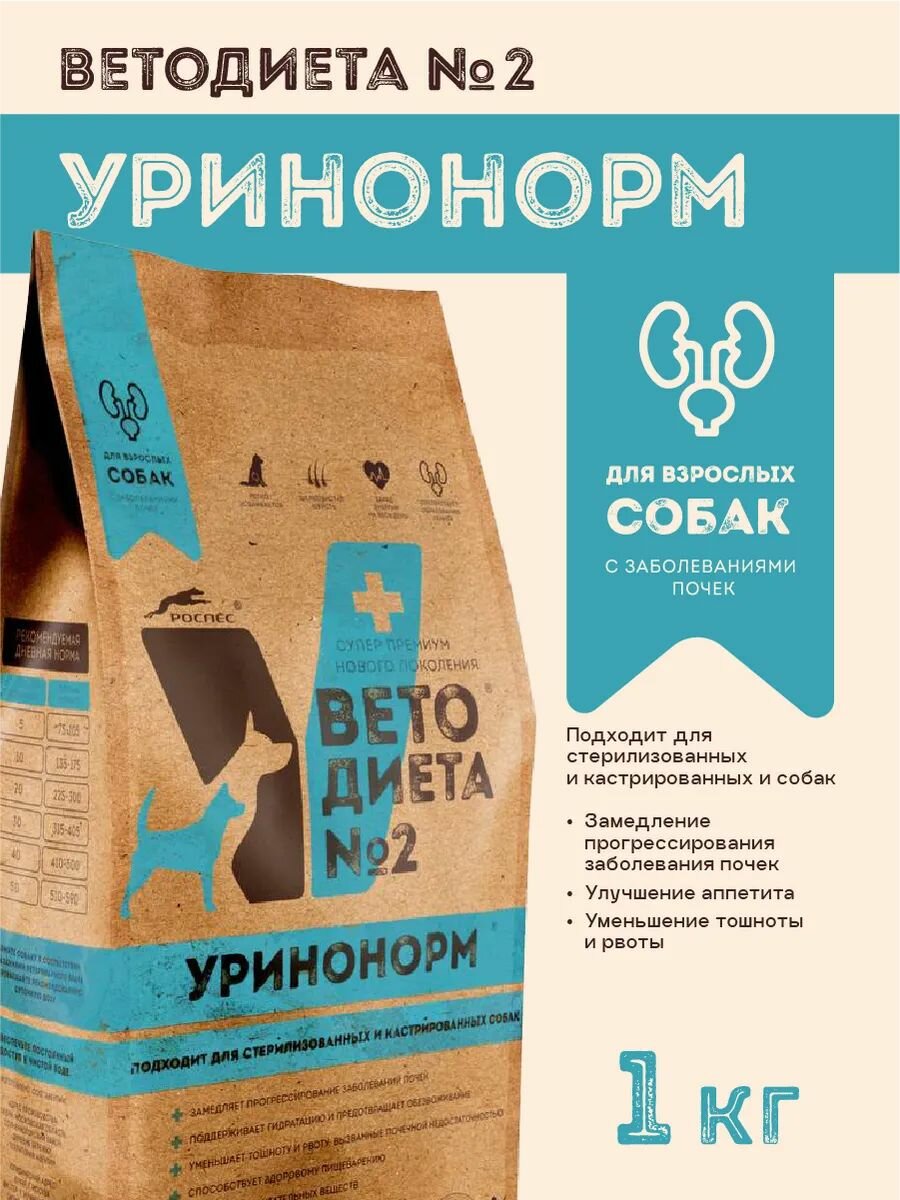 Ветеринарная диета для собак с заболеваниями почек, РосПёс, ВетоДиета №2, 1кг