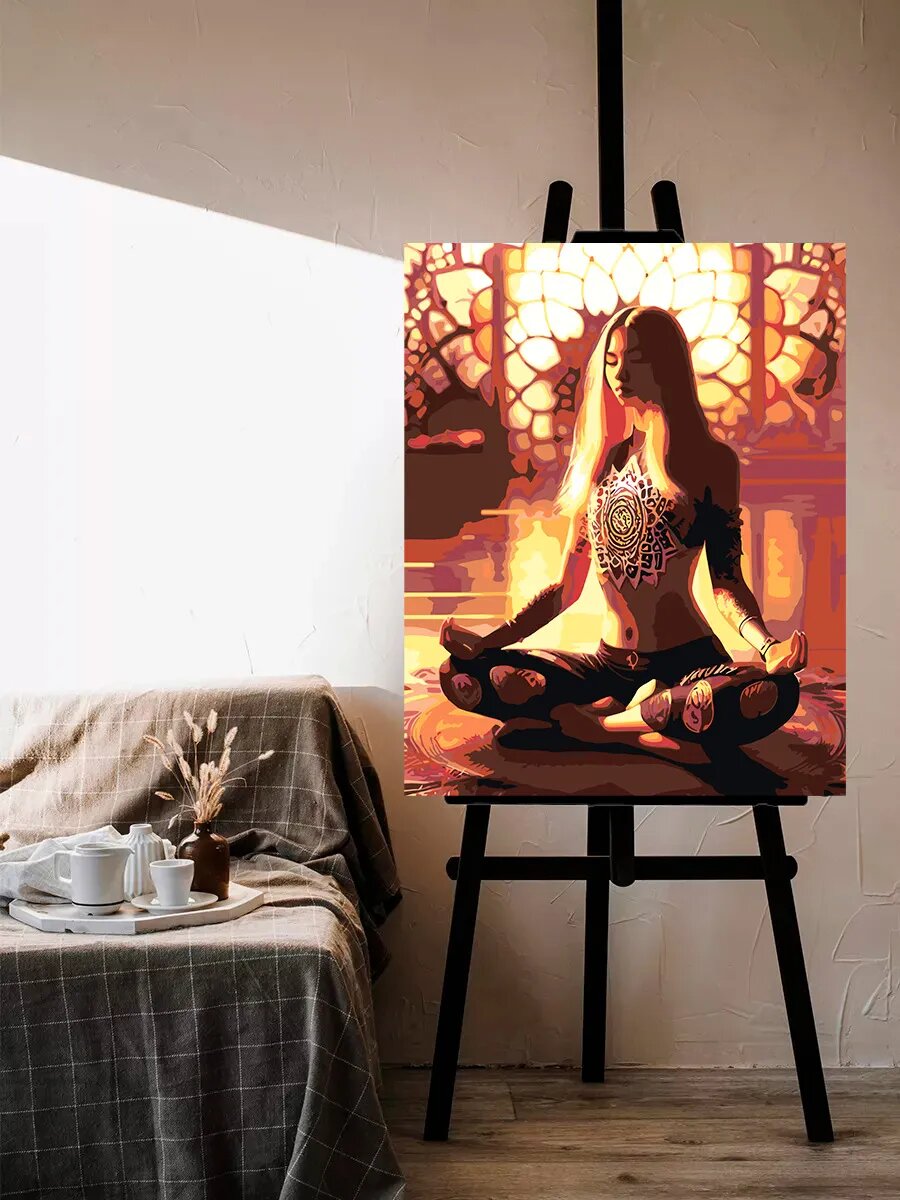 Картина по номерам -Девушка Медитация Чакры Йога Лотос