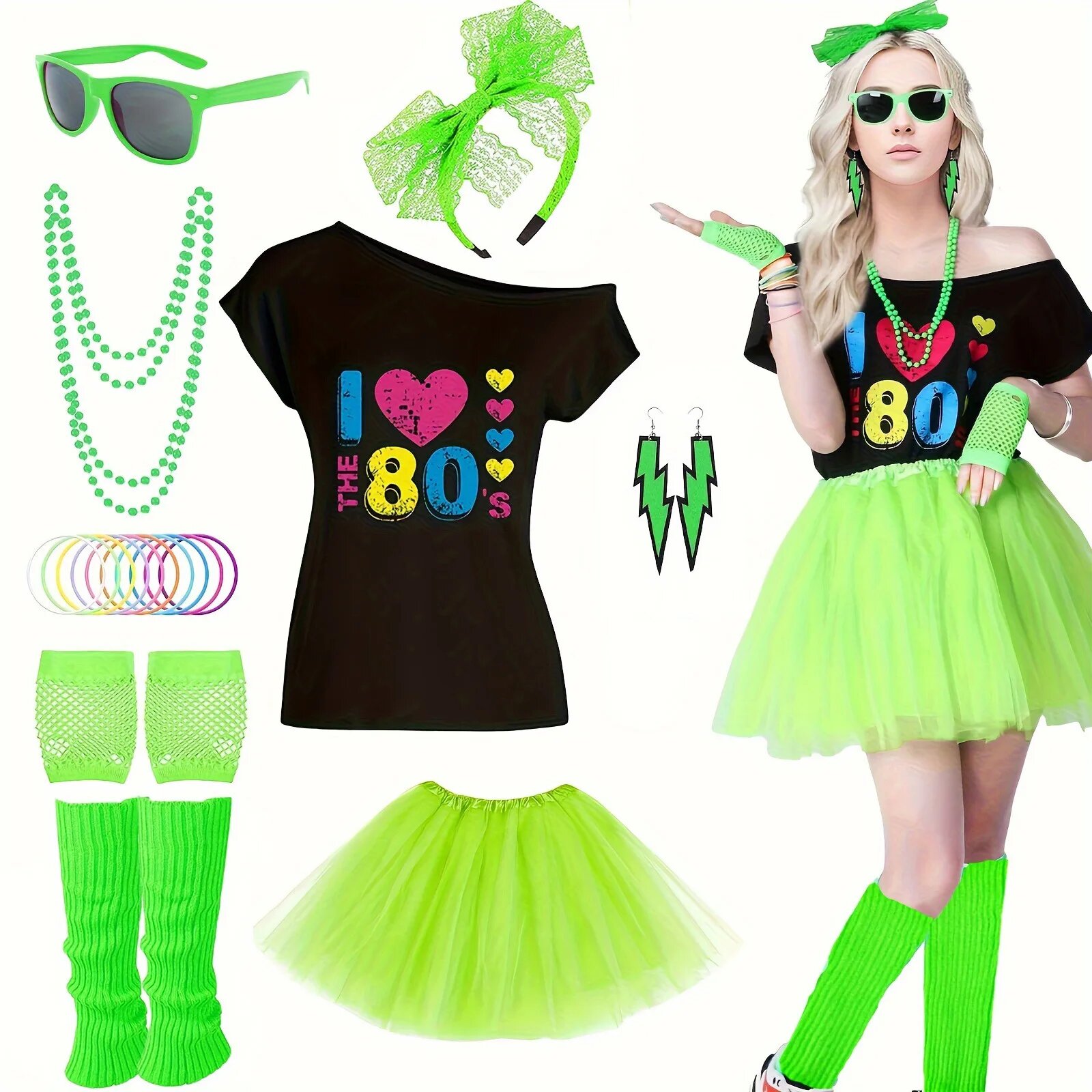 Костюм Хиппи Фантазия 80-х 90-х для женщин Зеленый, XXL, 02