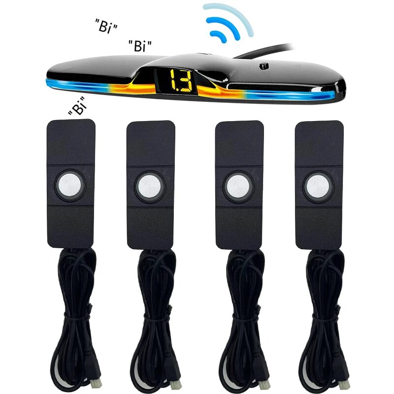 Парковочные датчики для автомобилей, ledпарковочный датчик, 13 мм, набор датчиков для парковки, система с подсветкой, дисплей, система управления яркостью, 4 датчика, Silver sensors