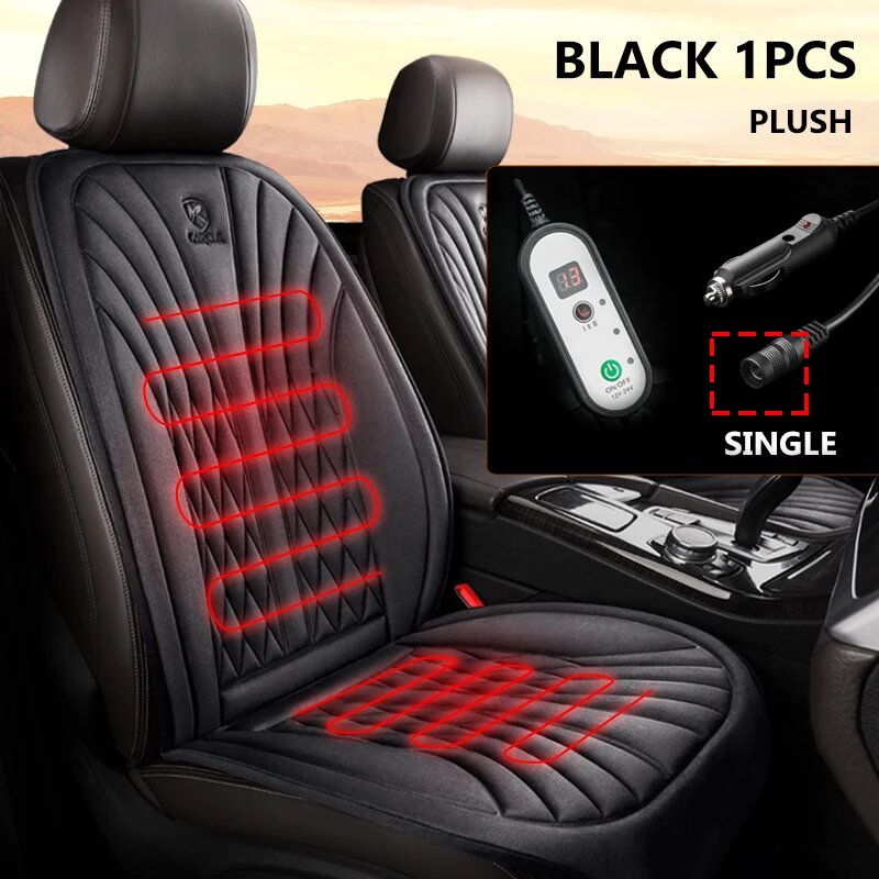 С подогревом сиденья автомобиля 12/24V Универсальный нагревательная подушка теплый для зимы Универсальный авто чехлы на сиденья подогрев сиденья авто подогрев сидений чехлы на машину в салон накидки на сидения авто, 1Pcs Single BLACK