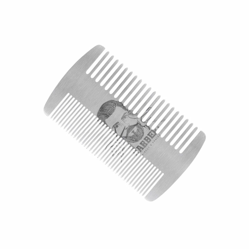 Двусторонняя расческа для бороды из нержавеющей стали с масляной насадкой укладки бороды-серебристый