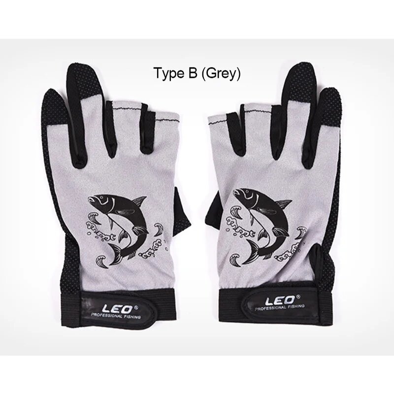Рыболовные перчатки LEO Type B (Grey), 3 пальца