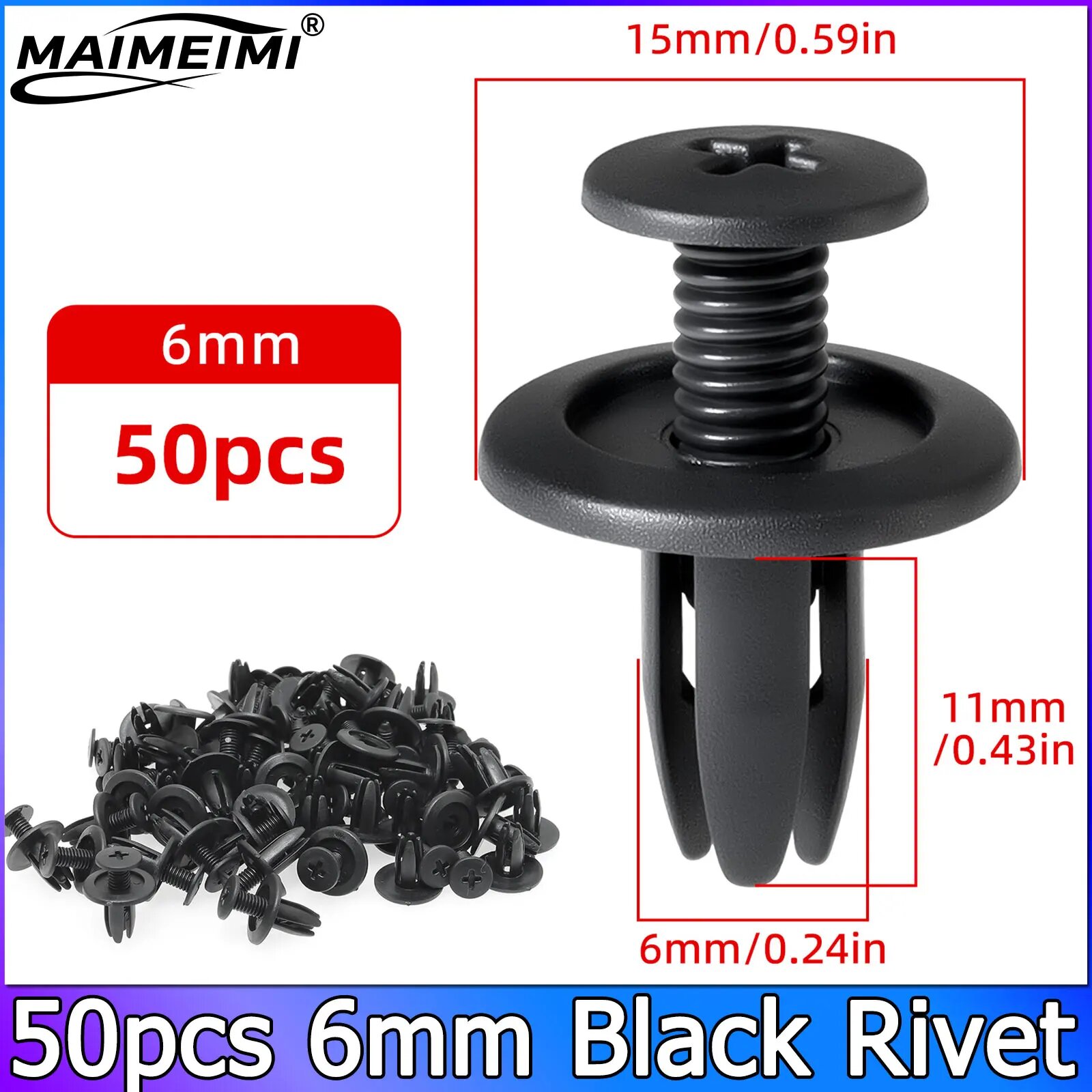 50 шт, 6 мм, черный обтекатель с заклепками, крепежная панель, винтовые зажимы для Honda, Suzuki, Kawasaki, аксессуары для мотоциклов, часть