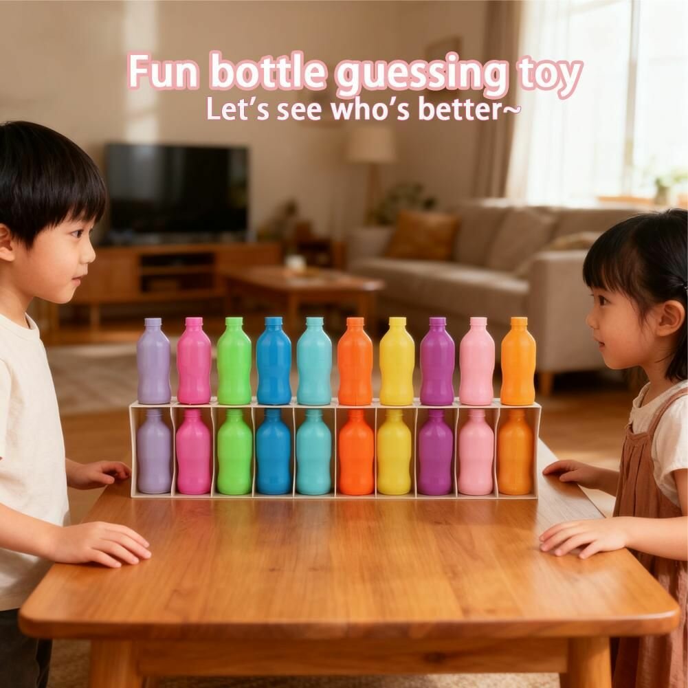 Забавная игра в угадывание бутылочек с детскими развивающими игрушками на память