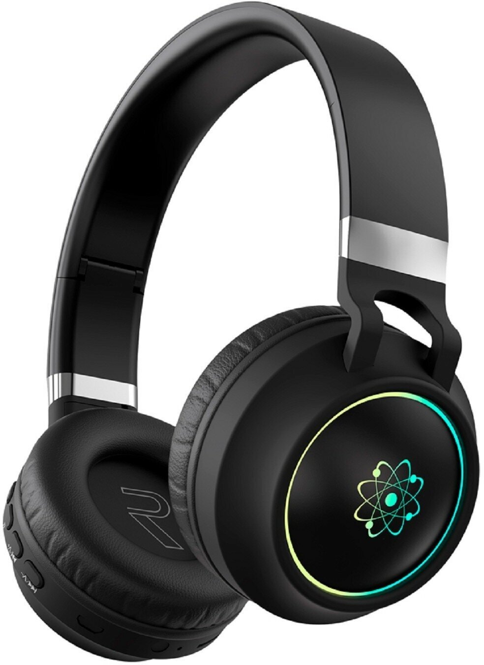 Наушники TFN Atom, беспроводные, BT 5.0, накладные, микрофон, FM, microSD, 300 мАч, подсветка, черные
