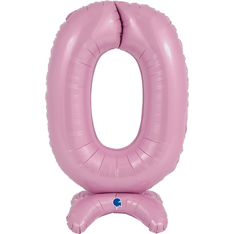 Воздушный шарик Grabo цифра 0, 25", pastel pink, на подставке
