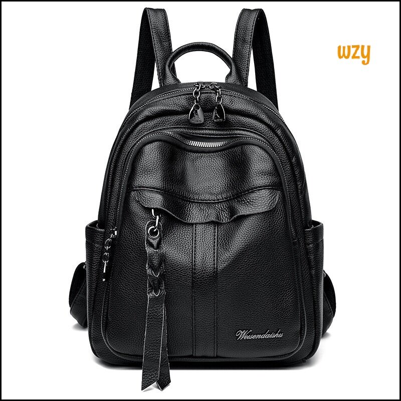 Кожаный дорожный рюкзак, женский универсальный модный черный рюкзак, школьная сумка, женская сумка