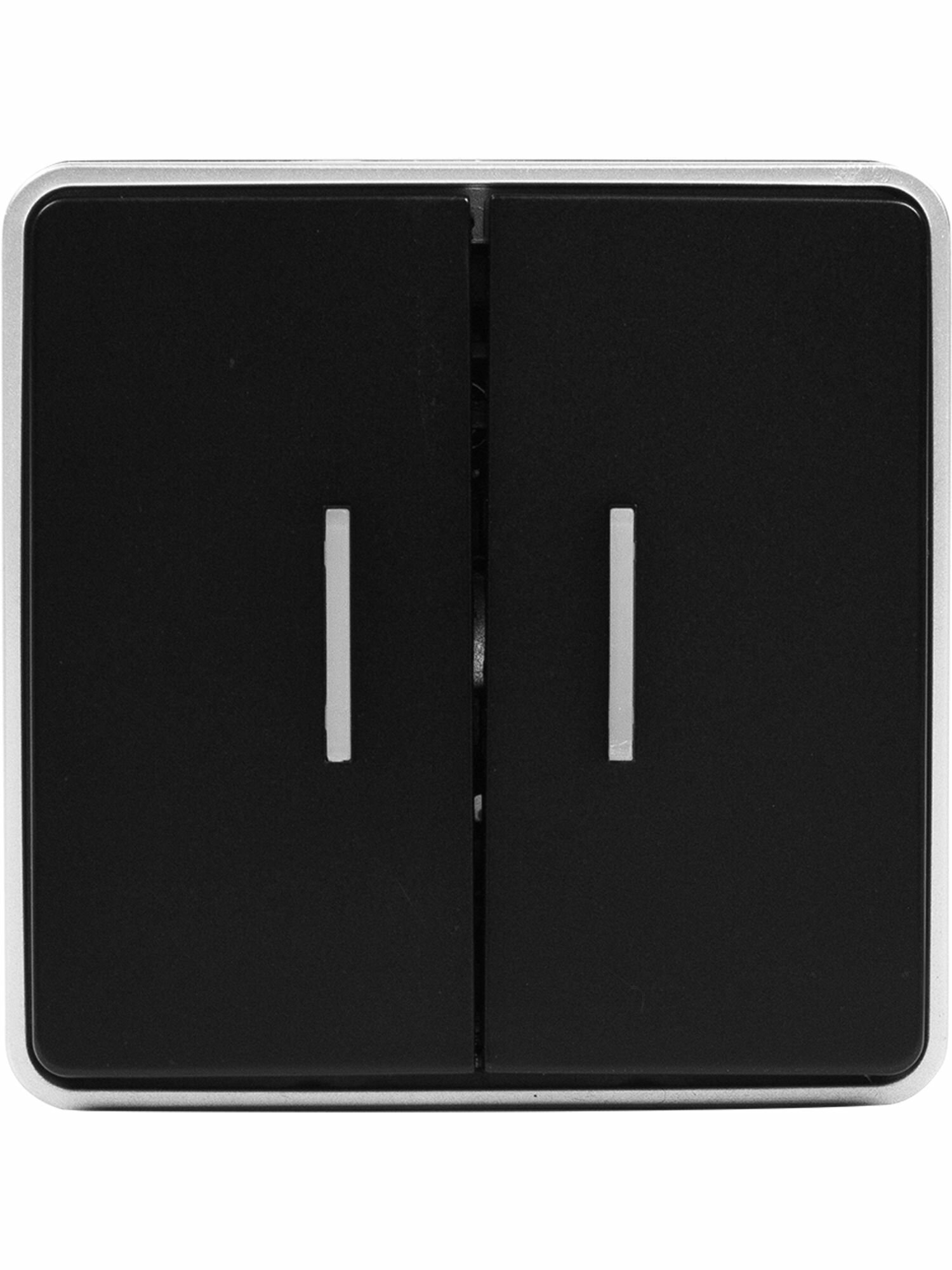 Выключатель накладной Werkel Gallant 2 клавиши с подсветкой, цвет чёрный с серебром