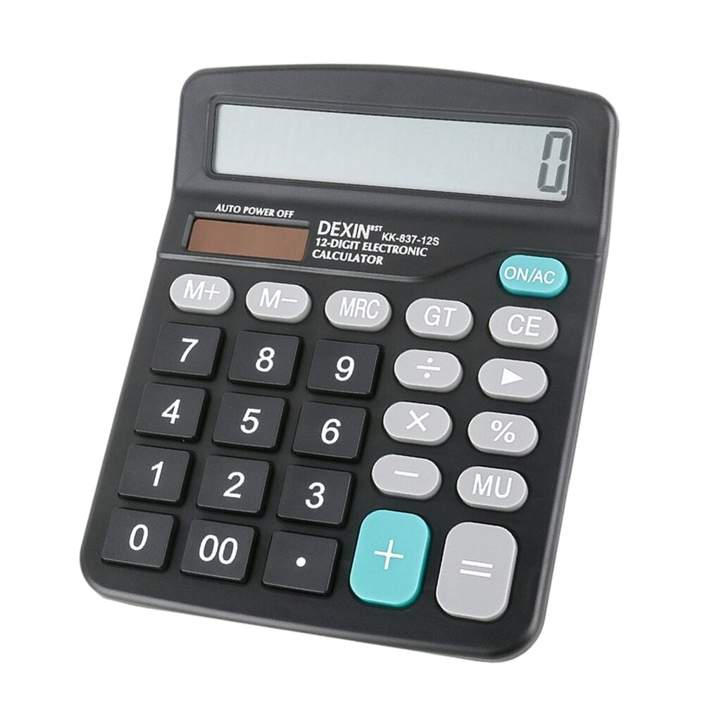 Офисный калькулятор с 12-значным большим ЖК-дисплеем, большие кнопки, работающие от солнечной энергии / аккумулятора