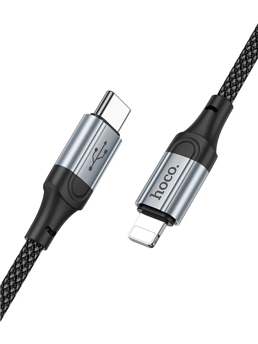 Кабель плетеный Hoco X102 Type-C to Lightning, PD, 27W, 1 метр, черный (для iPhone 14, 13, 12, 11 и ранее)