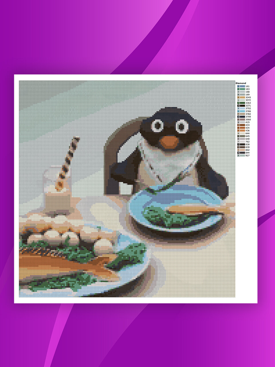 Алмазная мозаика без подрамника - вышивка - Pingu 40 х 40 см